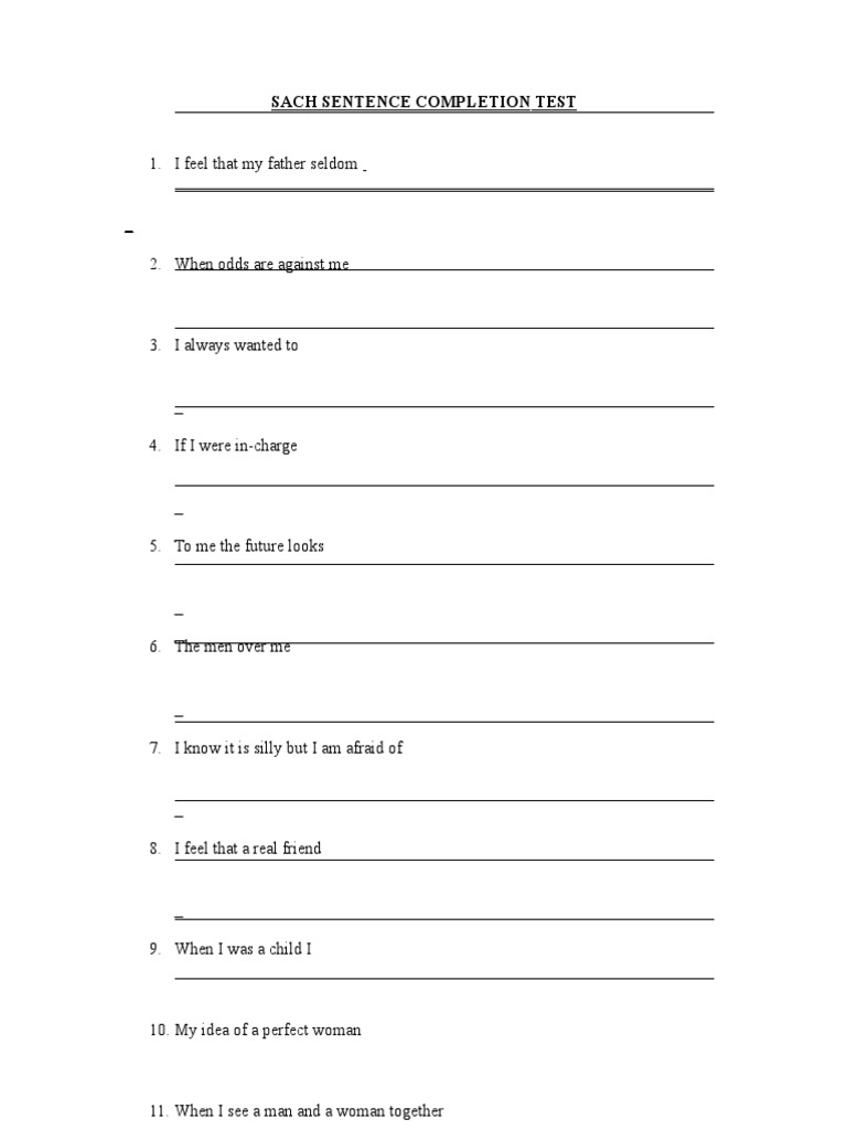 SACH Sentence Completion Test Examples | PDF | Self-Improvement | Lifestyle