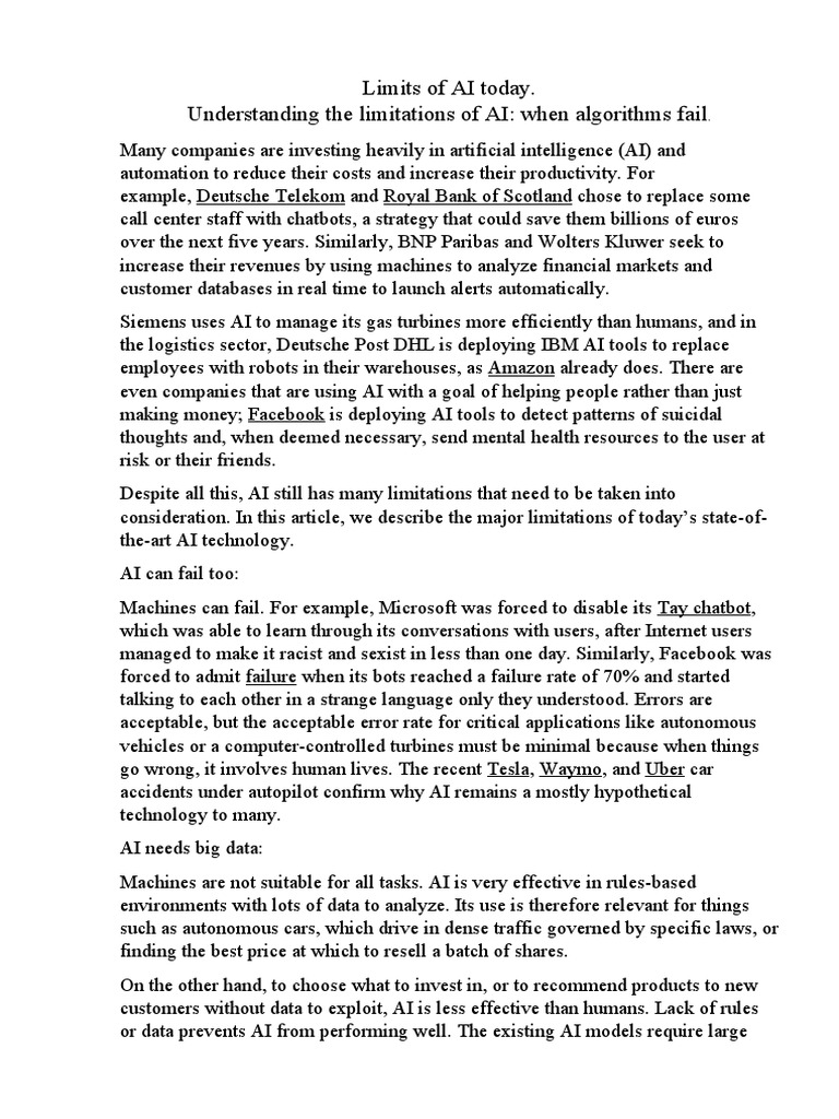 Limits of AI Today | PDF | Artificial Intelligence | Intelligence (AI ...