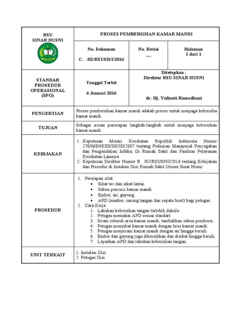 C.035 Spo Kebersihan Kamar Mandi Instalasi Gizi | PDF