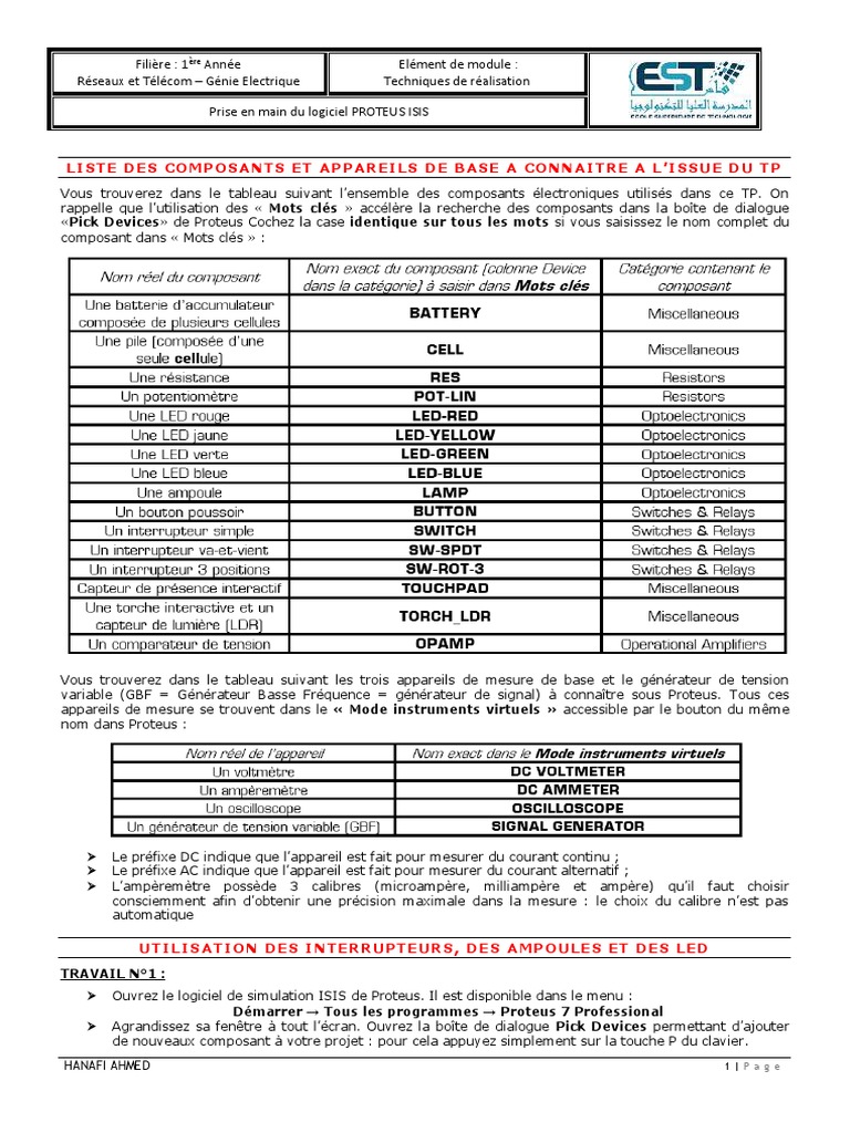 Prise en main de Proteus ISIS | PDF | Interrupteur | Diode ...