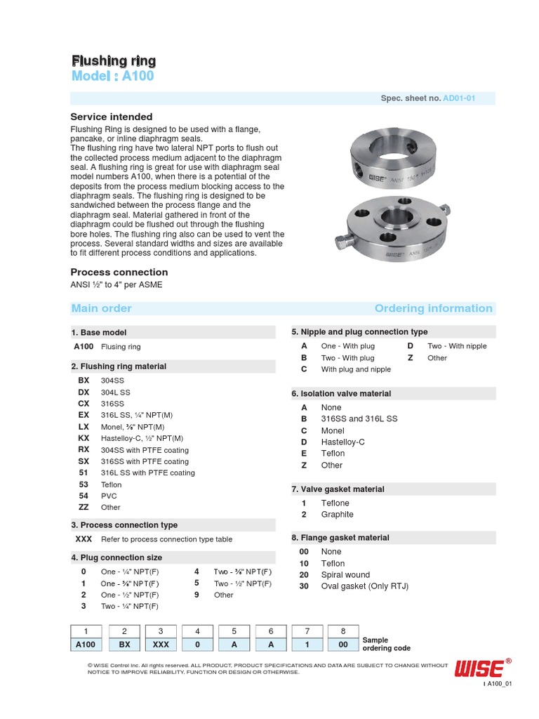 Model: A100: Flushing Ring | PDF | Plumbing | Mechanical Engineering