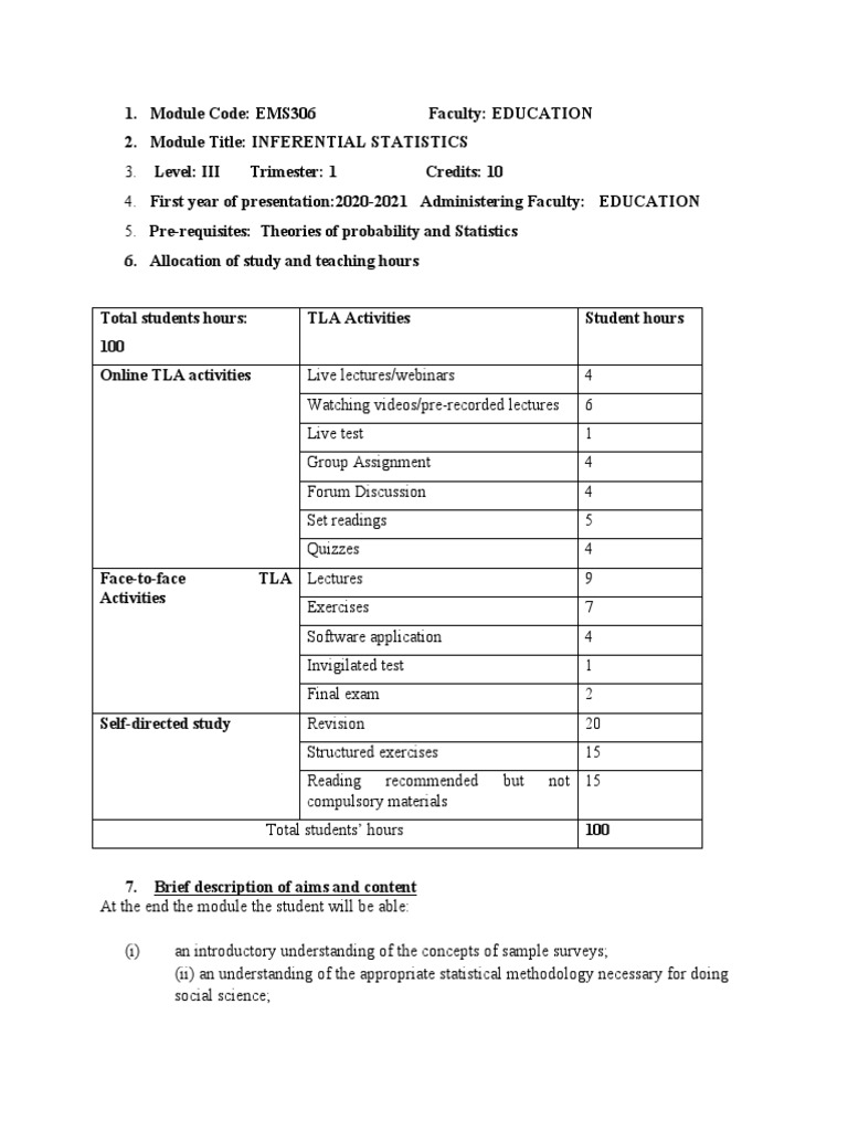 Module Description of Inferential Statistics | PDF | Statistics ...