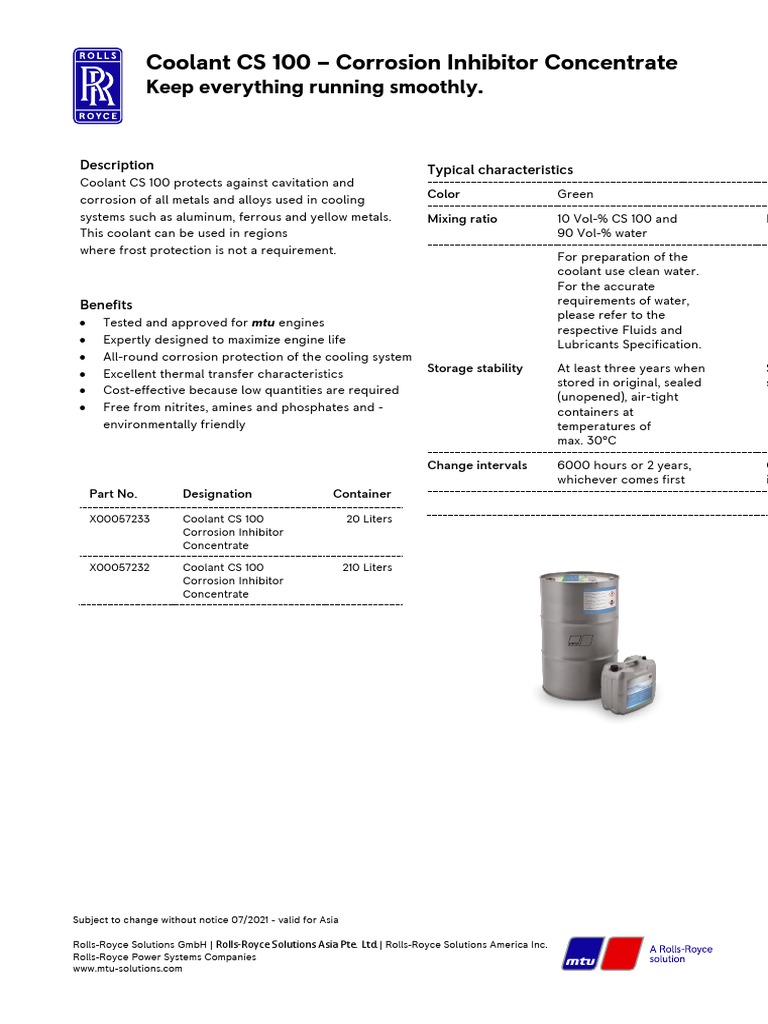 CS100 | PDF | Coolant | Corrosion