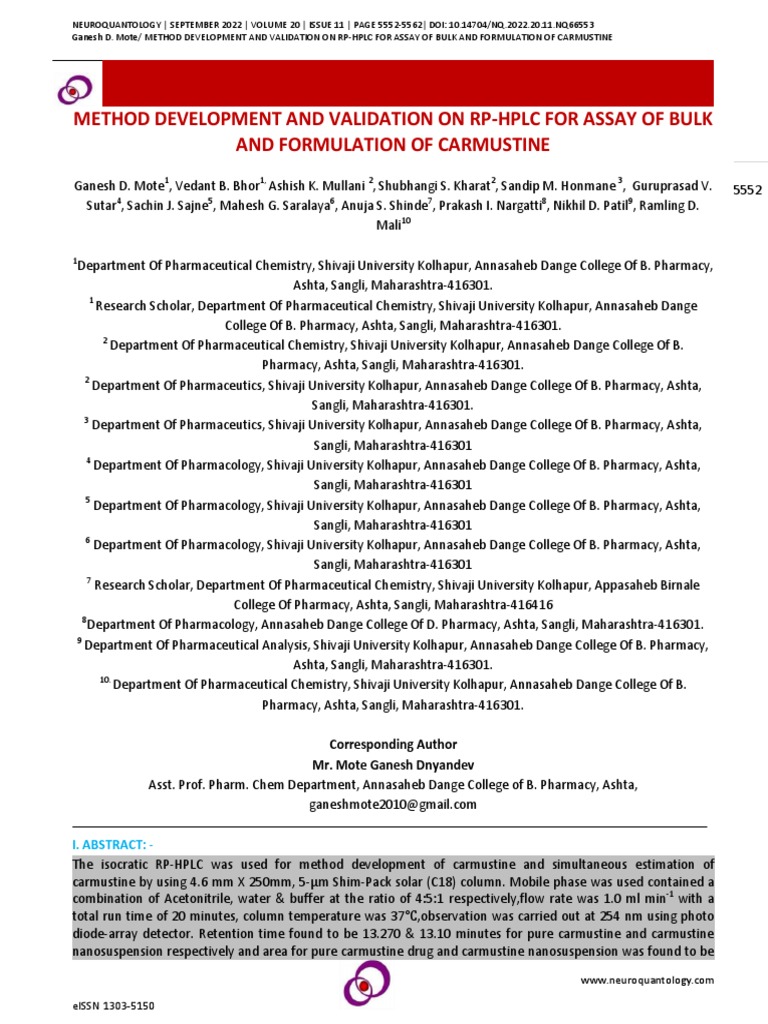 Method Development and Validation On RP-HPLC For Assay of Bulk and ...