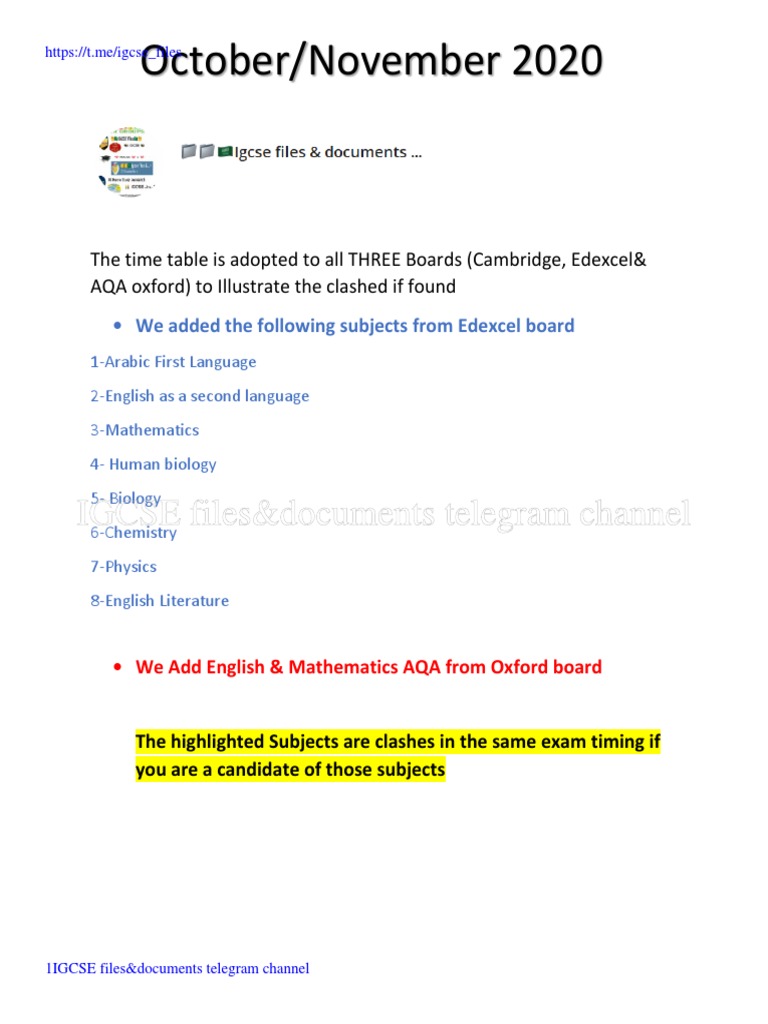 IGCSE 3 All Boards in One Oct-Nov 2020 Timetable | PDF | Student ...