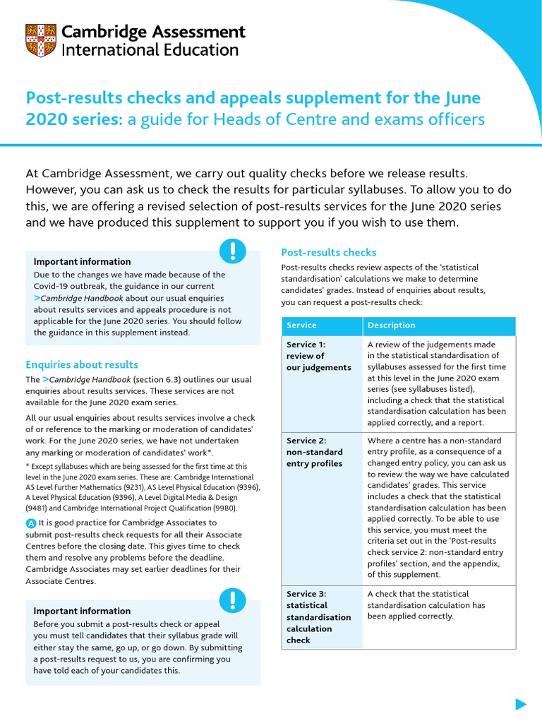 Post Results Checks and Appeals Supplement For The June 2020 | PDF ...