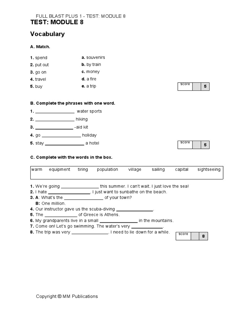 Full Blast PLUS 1_Test 8 | PDF | Linguistics | Grammar