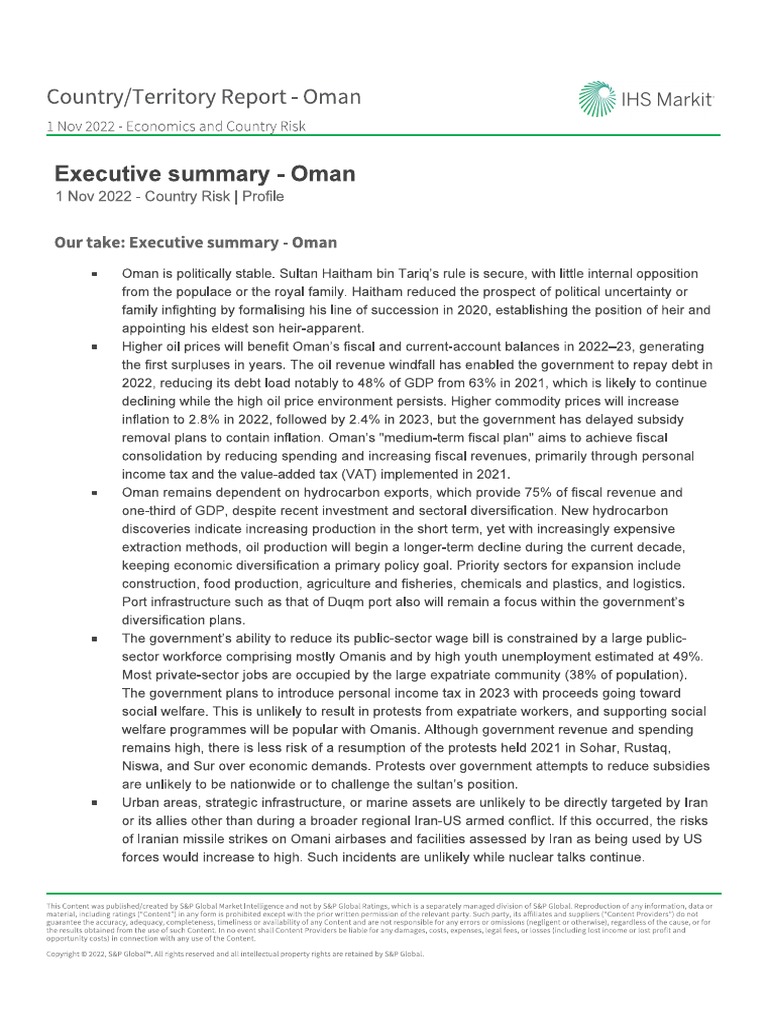 4 Exec. Summary Country Report Oman 2022 | PDF