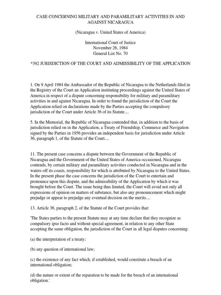 Case Concerning Military and Paramilitary Activities in and Against ...