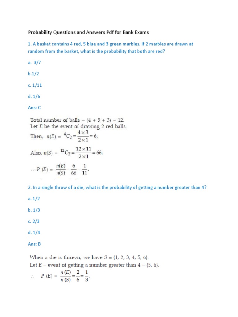 Probability Questions Answers | PDF