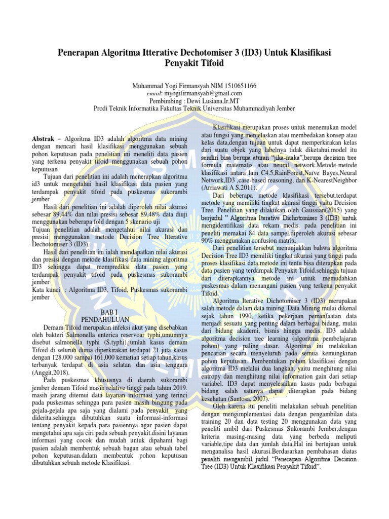 MENENTUKAN GEJALA PENYAKIT TIFOID MENGGUNAKAN ALGORITMA ID3 | PDF