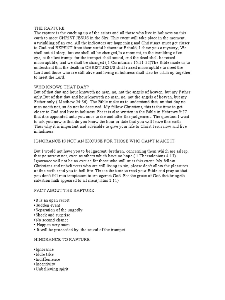 The Rapture | PDF | Confession (Religion) | Abrahamic Religions