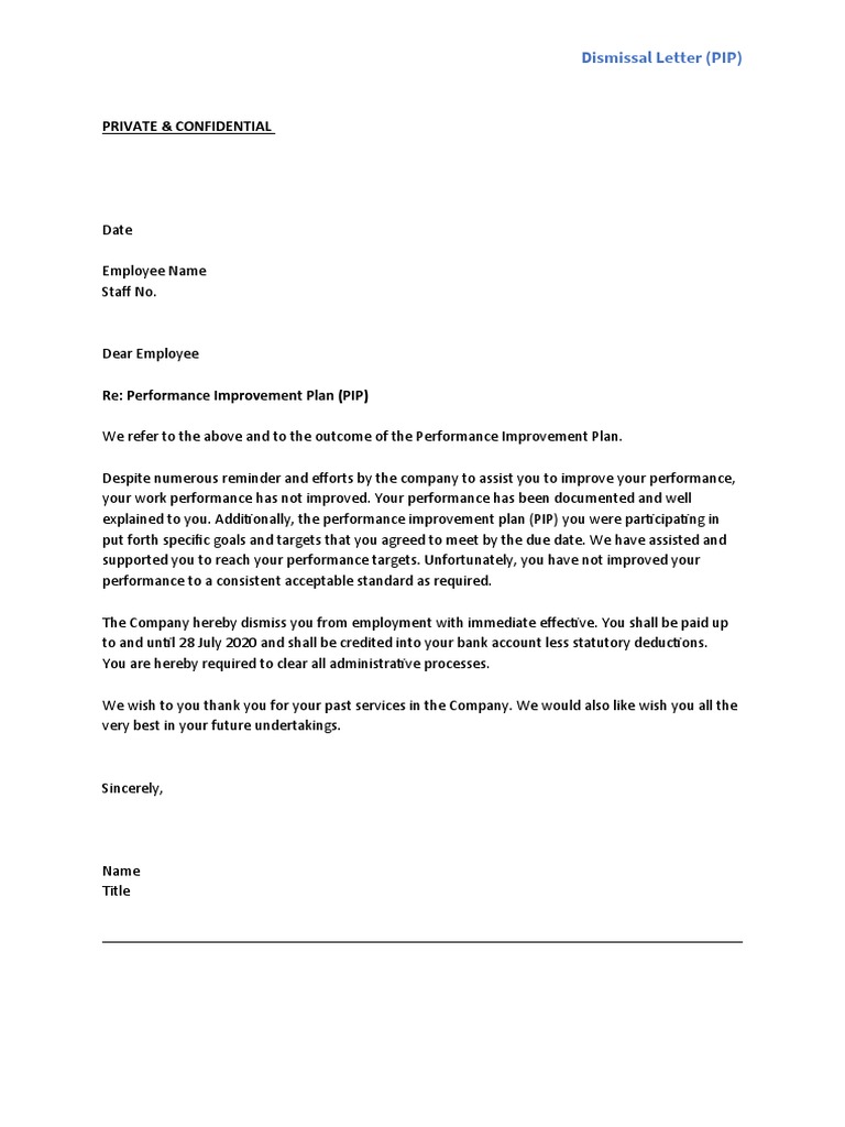 PIP Termination Dismissal Letter | PDF
