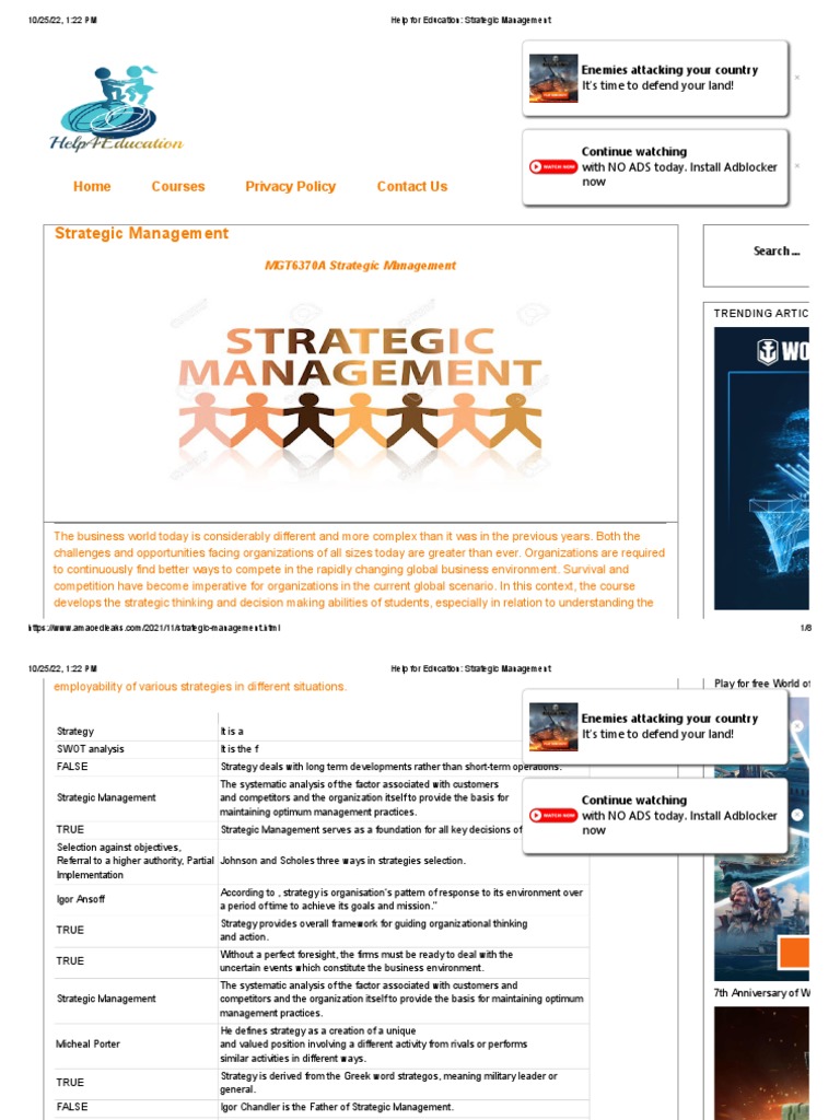 Help For Education - Strategic Management | PDF | Strategic Management | Strategic Planning
