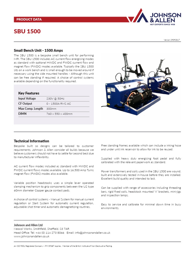 SBU 1500 Small Bench Unit: A Bespoke 1500 Amp MPI System with Optional ...