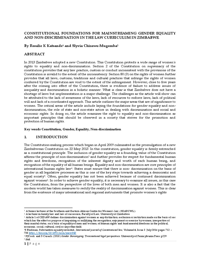 Constitutional Foundations For Mainstreaming Gender Equality-6 | PDF | Politics | Law