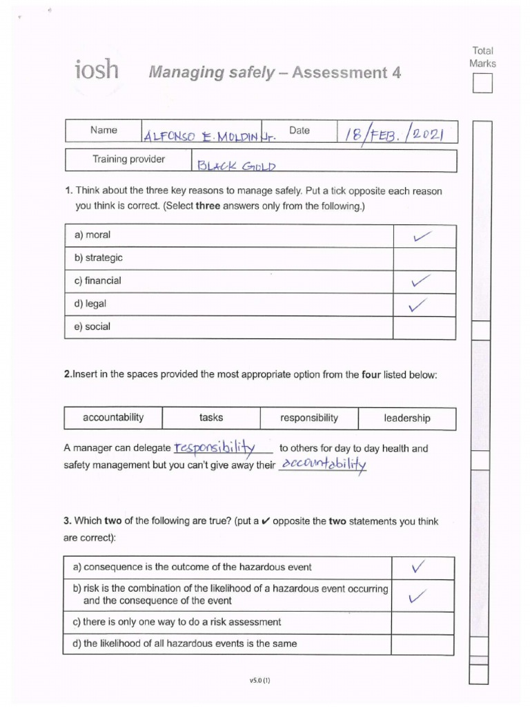 NEW - IOSH EXAM ASSESSMENT (With Answer) | PDF
