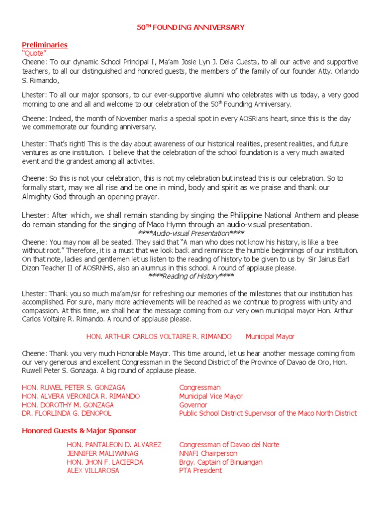 50TH FOUNDING ANNIVERSARY Script | PDF