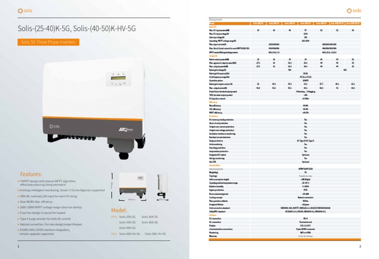 Solis Ginlong 25KW 30KW 40KW 50KW Solar Inverter Commericial UK PV Datasheet | PDF