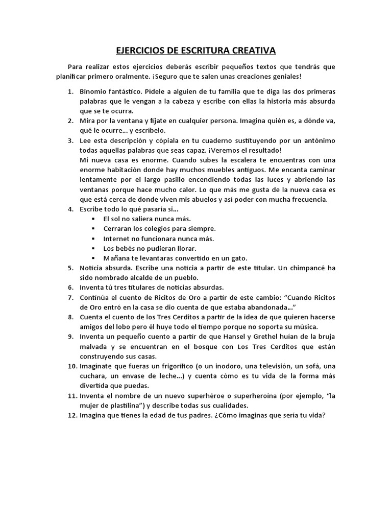 Ejercicios de Escritura Creativa | PDF