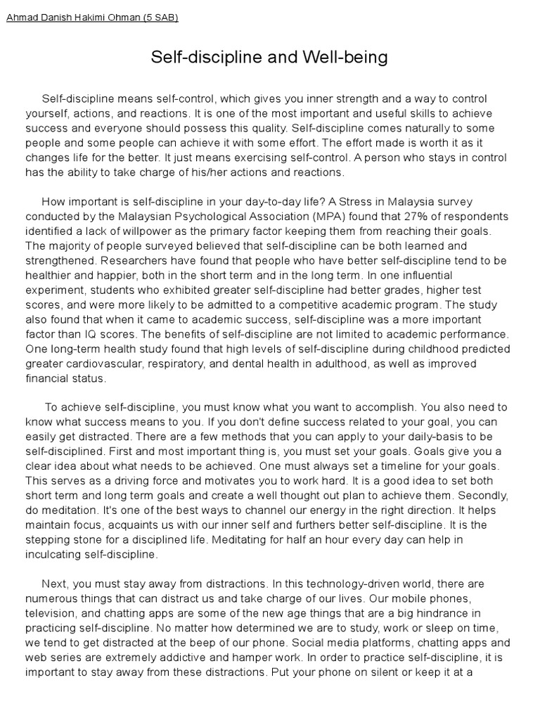 Self-Discipline and Well-Being | PDF