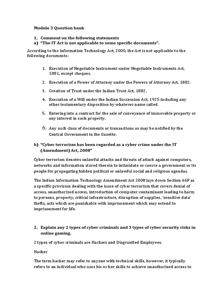 Module 3 and 4 Question Bank - CSPL - Solution | PDF | Malware | Cybercrime