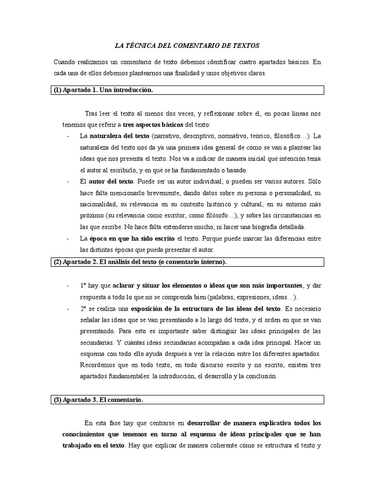 La Técnica Del Comentario de Textos | PDF | Autor | Pensamiento