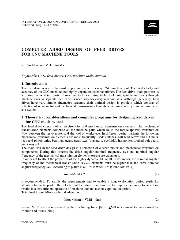 Computer Aided Design of Feed Drives For CNC Machine Tools | PDF ...