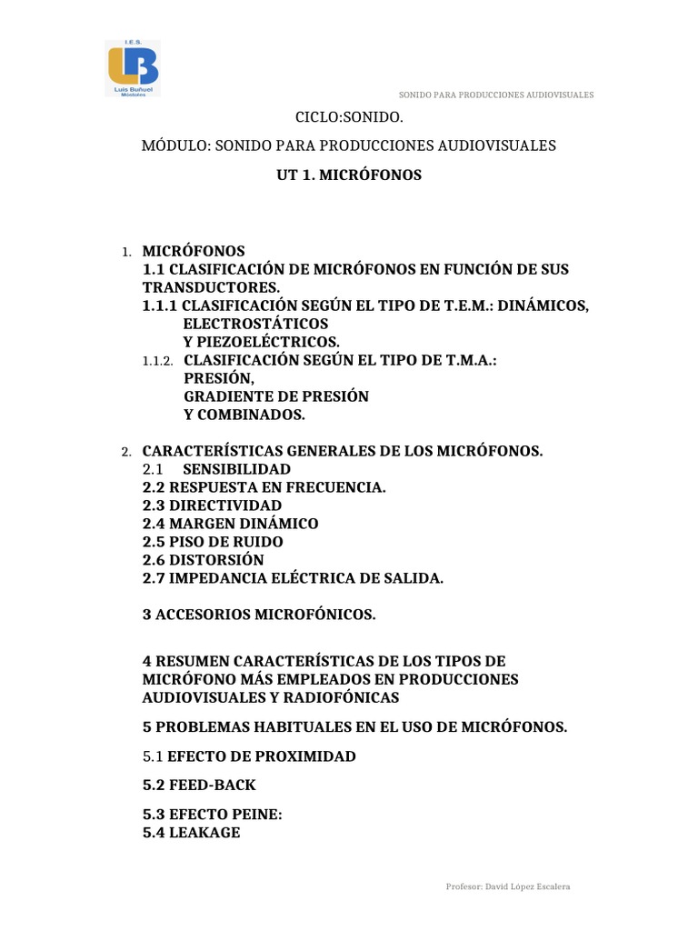 Ut 1 - Micrófonos | PDF | Micrófono | Sonido