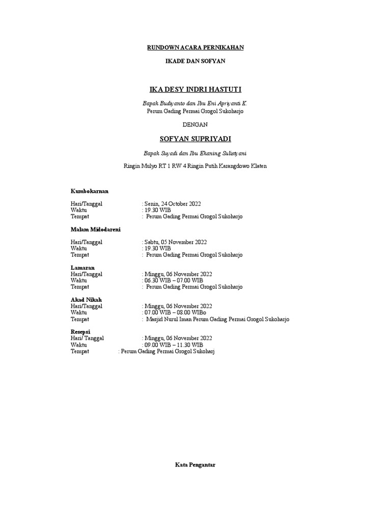 Rundown Pernikahan Ika dan Sofyan | PDF