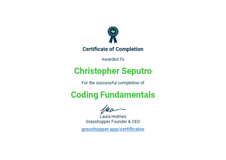 Grasshopper Coding Fundamentals Certificate | PDF