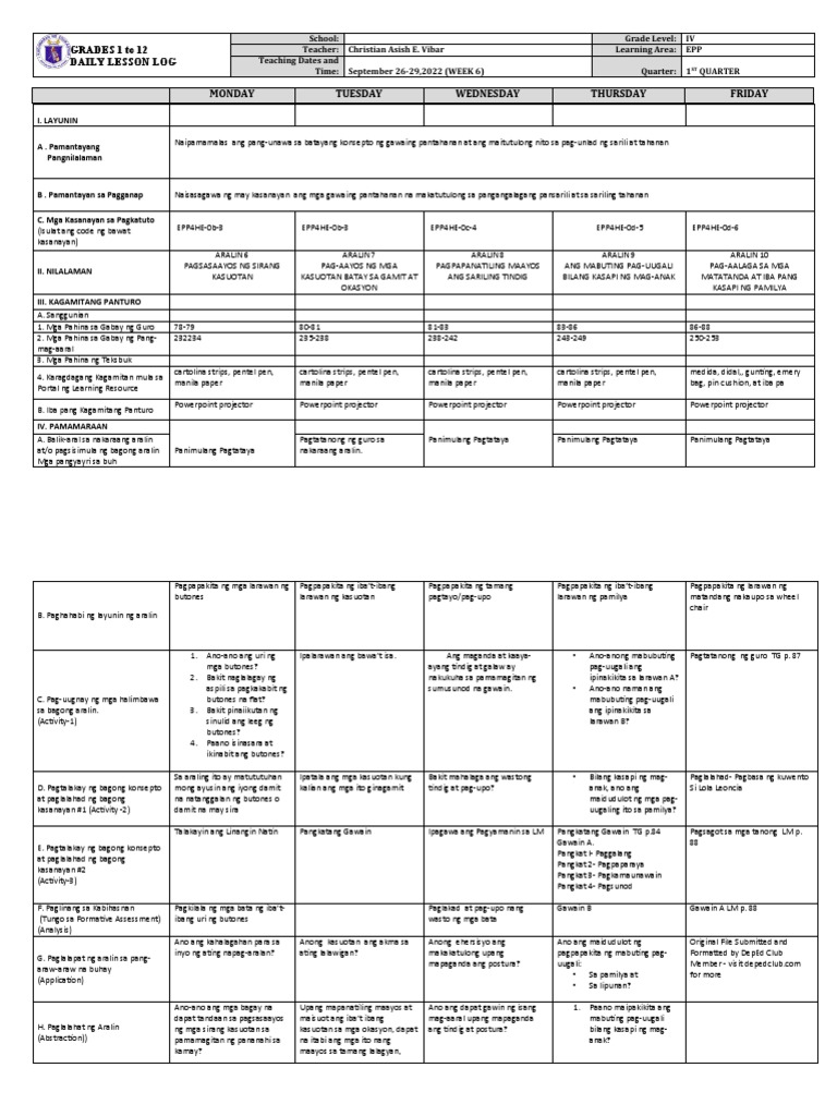 DLL - Epp-He 4 - Q1 - W6 | PDF