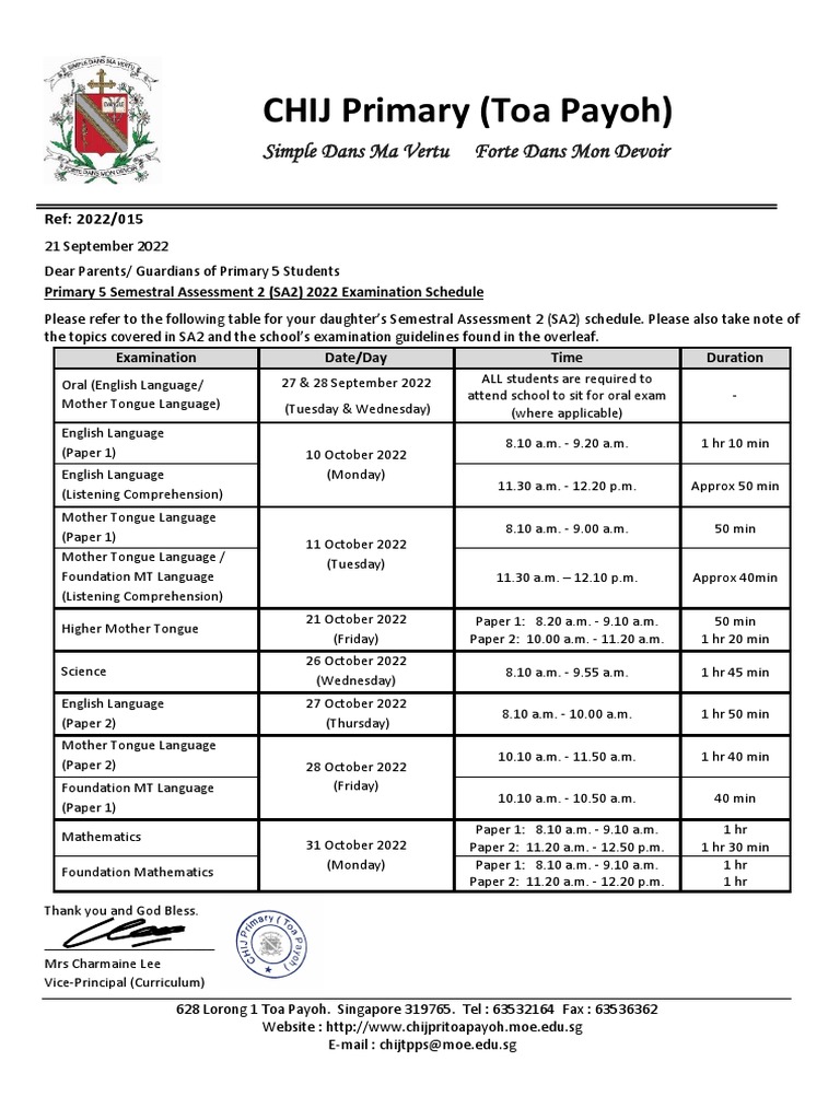 2022 - 015 - p5 Sa2 Exam Letter For Parents (Final - PG) | PDF