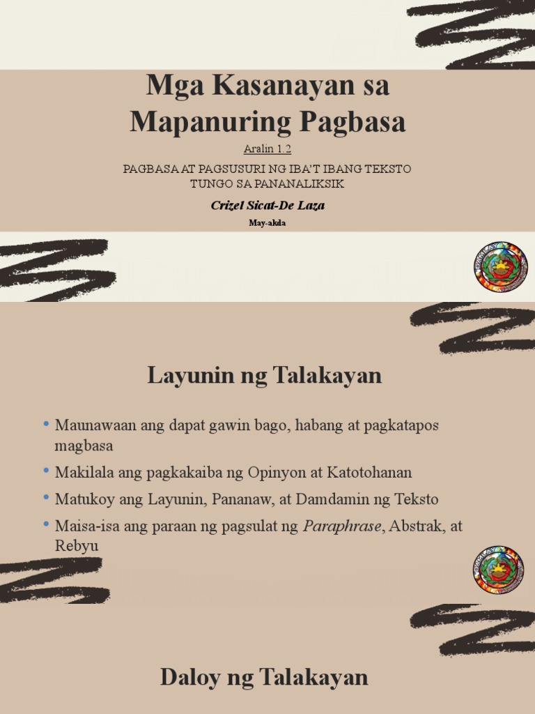 PPTP - 1.2 MGA KASANAYAN SA MAPANURING PAGBASA | PDF