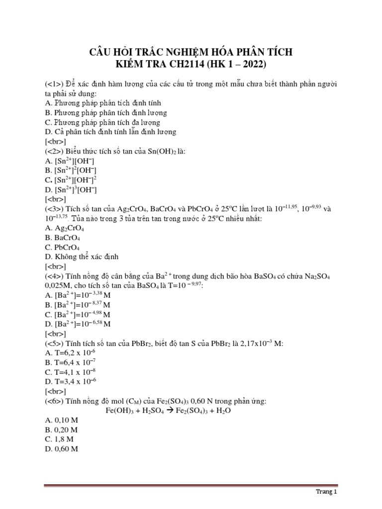 CH2114 HK1 2022 | PDF