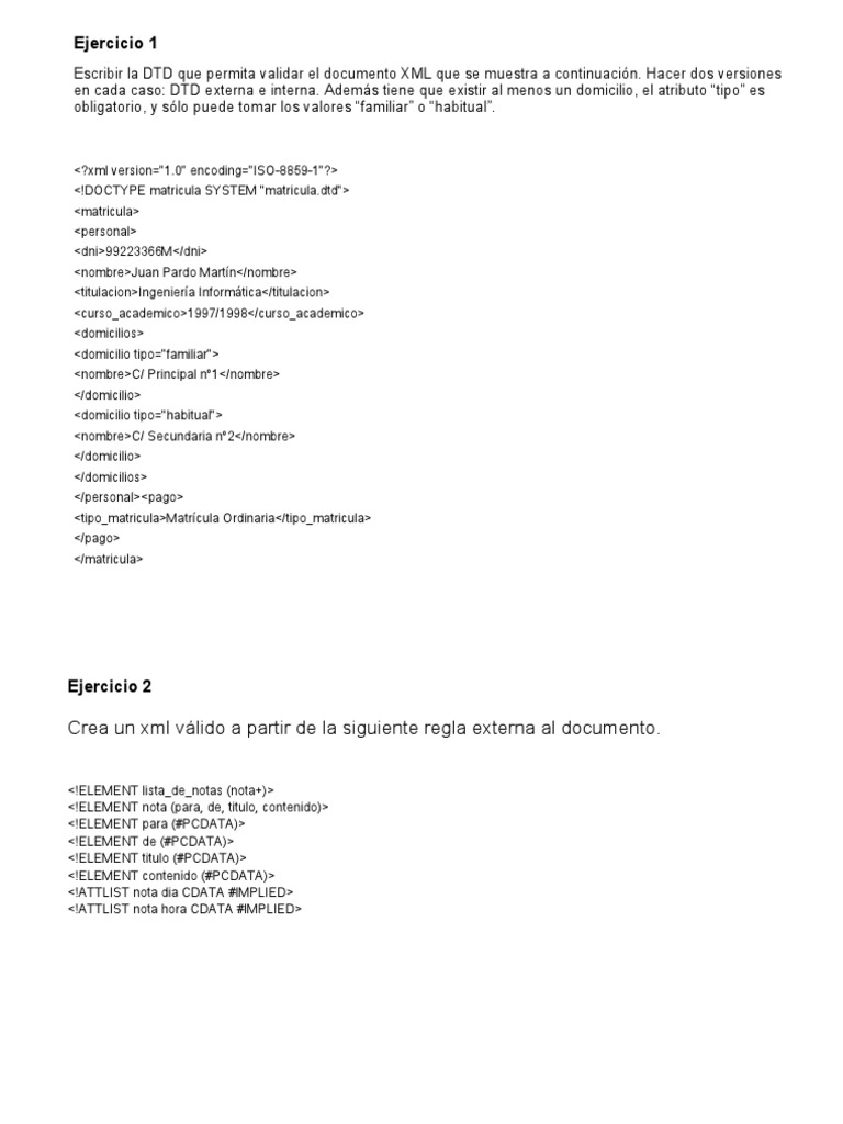 Ejercicios DTD | PDF | Xml | Protocolos de comunicaciones