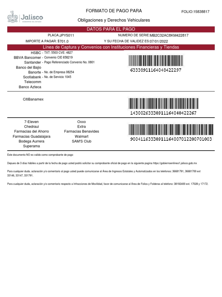 Formato de Pago de Refrendo 2022 | PDF | Finanzas y dinero