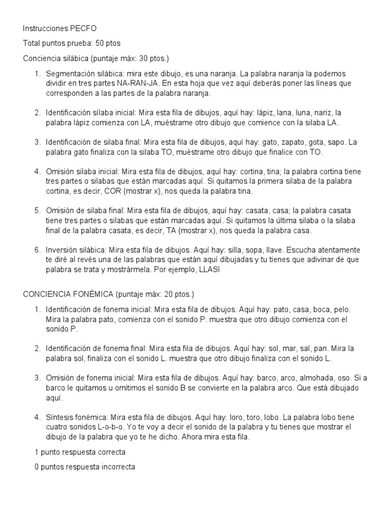 Instrucciones PECFO | PDF | Sílaba