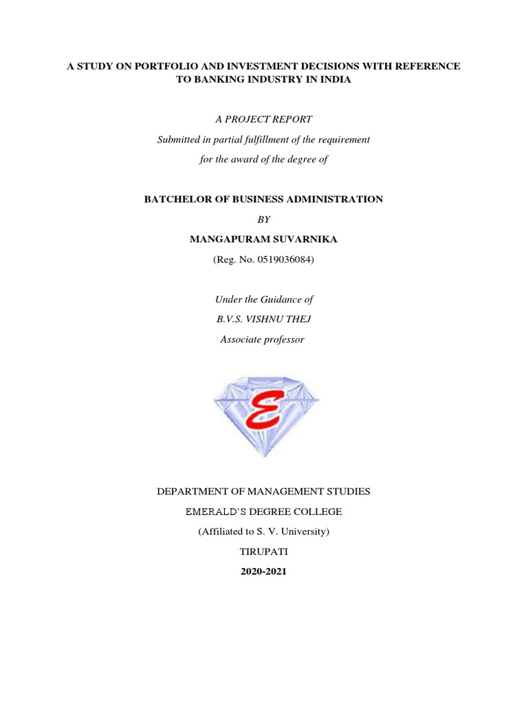 Portfolio Management Project Report | PDF | Financial Markets ...