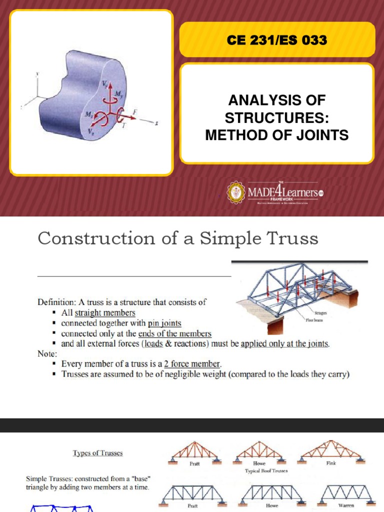 Method of Joints for Truss Analysis | PDF