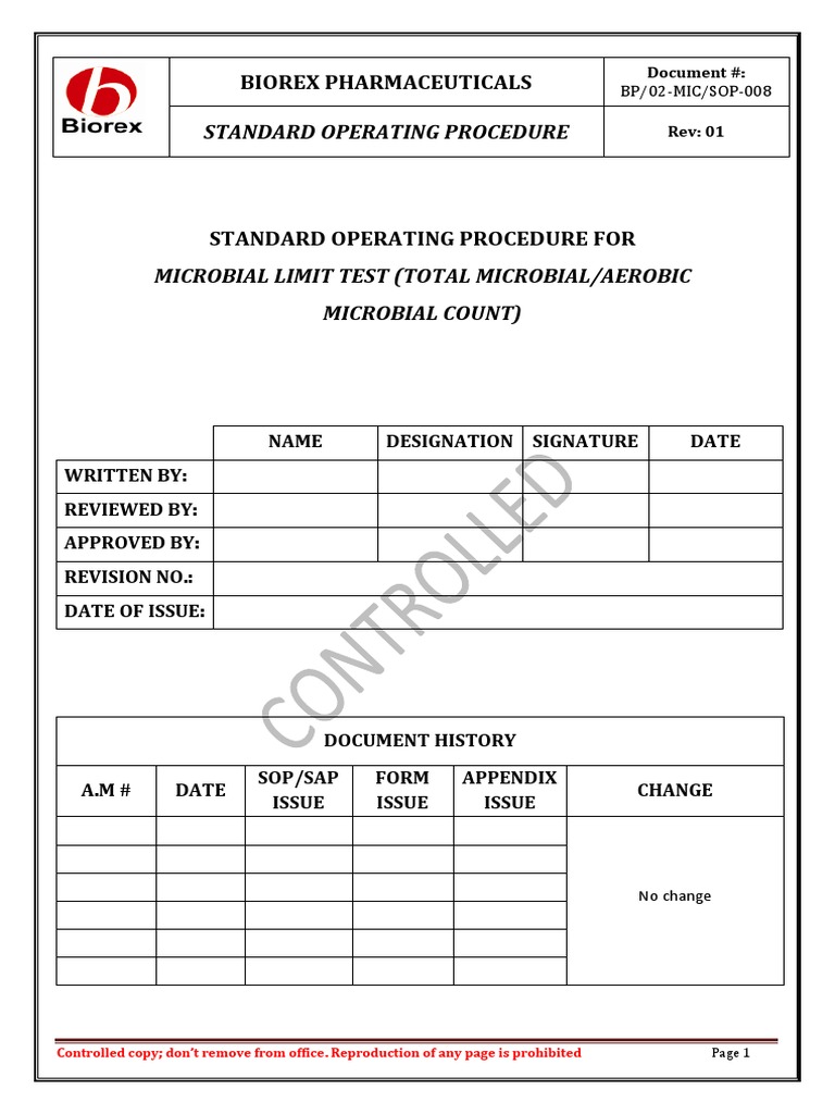 SOP for Total Microbial Count Testing | PDF | Agar | Physical Sciences
