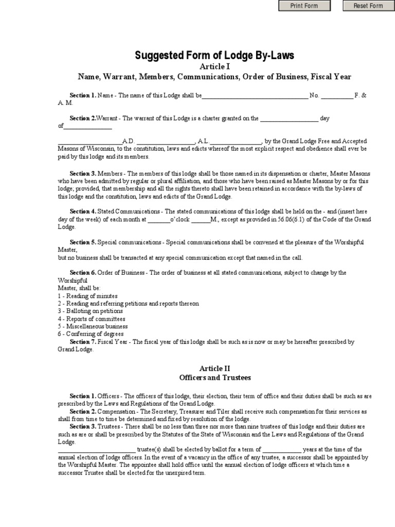Suggested Form of Lodge By-Laws-e | PDF | Masonic Lodge | Charitable ...