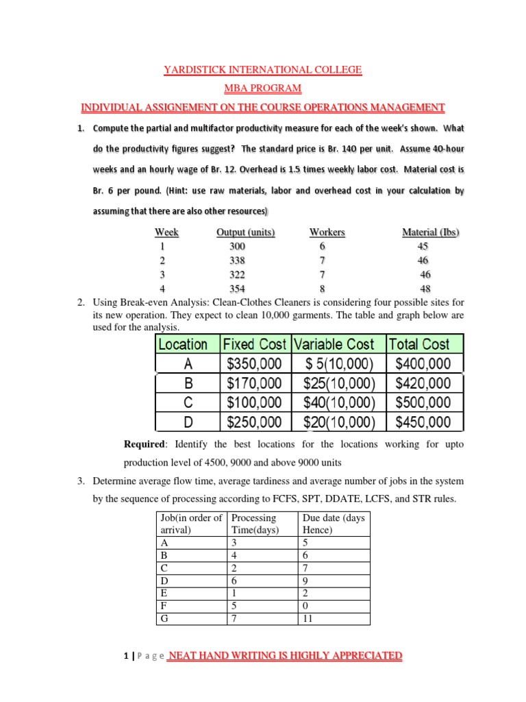 MBA Operations Management Tasks | PDF | Labour Economics | Production ...