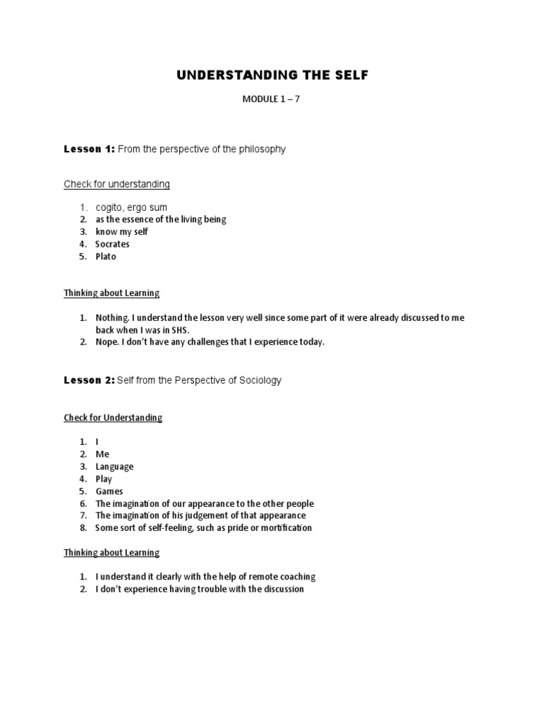 Understanding The Self | Download Free PDF | Thought | Self