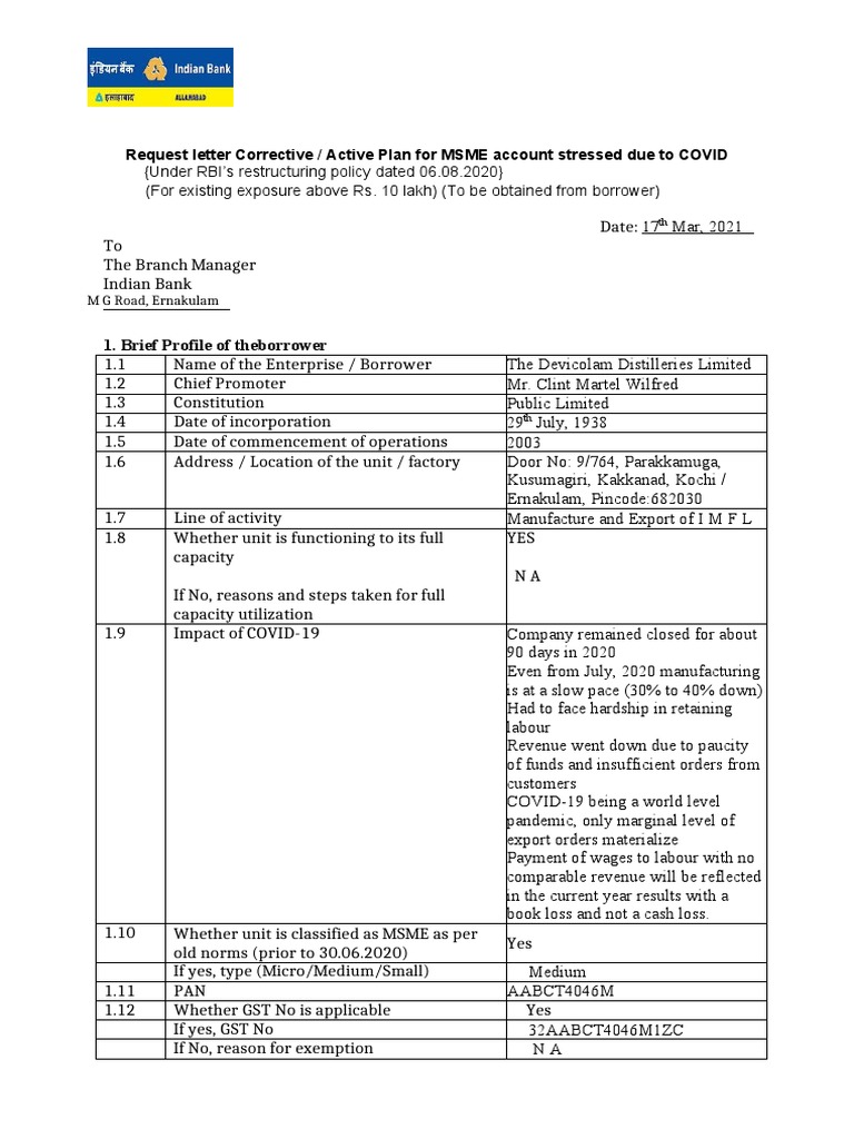 Completed COVID Restructuring Application - DDL | PDF | Banks | Small ...