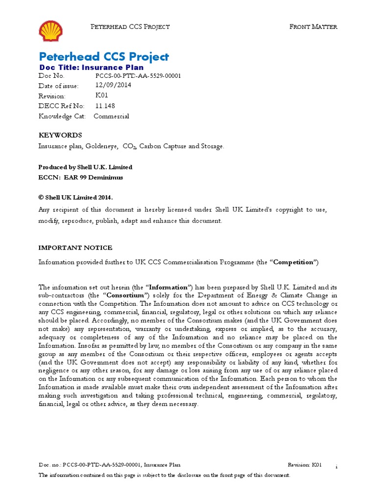 Insurance - Plan Shell Peterhead Project For CCRS | PDF | Insurance ...