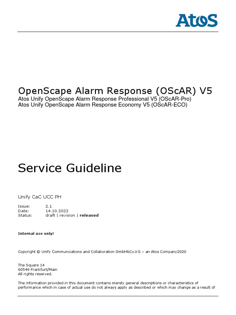 Atos Unify OpenScape Alarm Response Economy V5 - Service Guideline OpenScape Alarm Response V5 ...