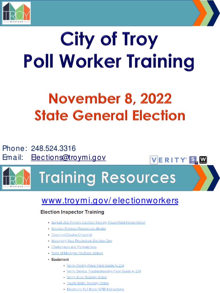 City of Troy Election Inspector Training | PDF | Identity Document | Voting