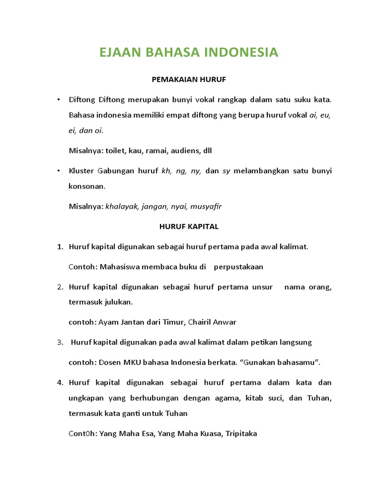 Ejaan Bahasa Indonesia | PDF