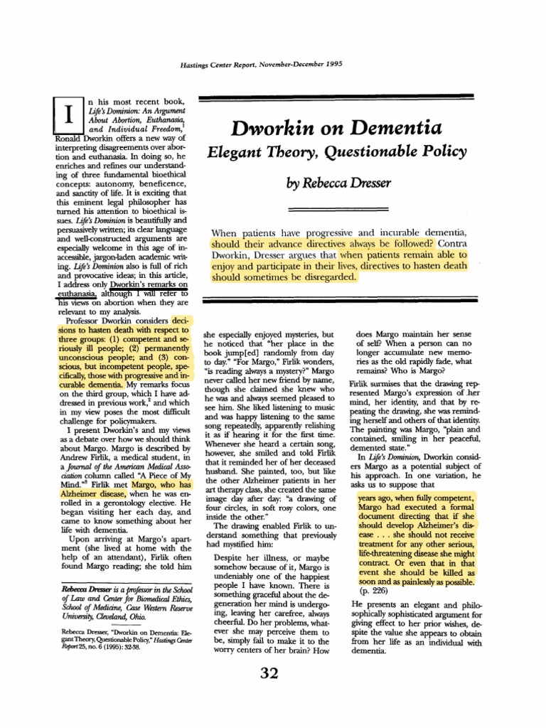 Dworkin on Dementia: Ethical Dilemmas | PDF | Autonomy | Fetus